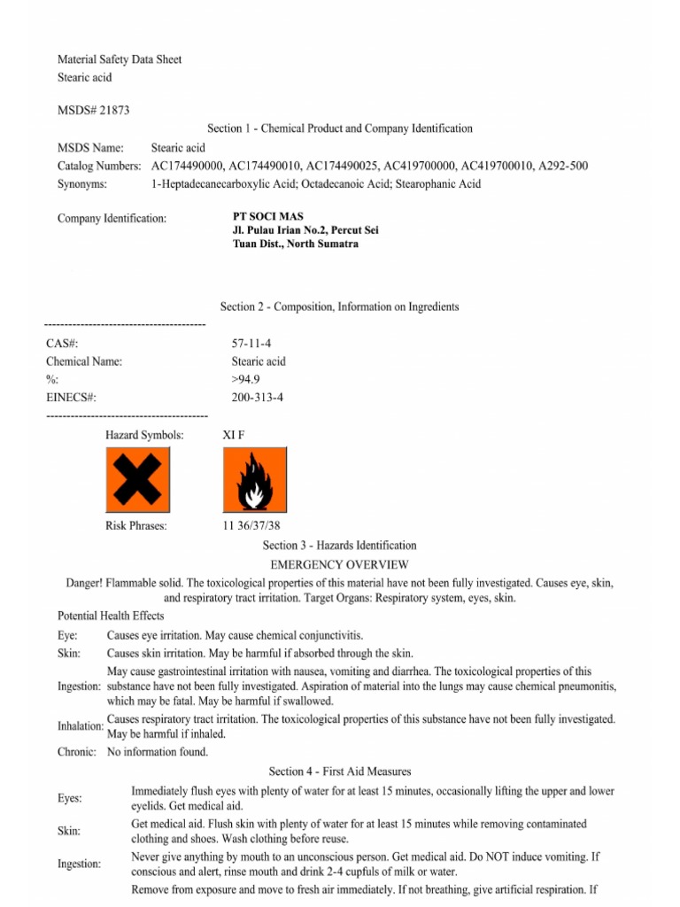 MSDS Stearic Socimas en | PDF