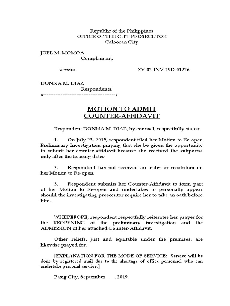 Motion - Admit Counter Affidavit | PDF