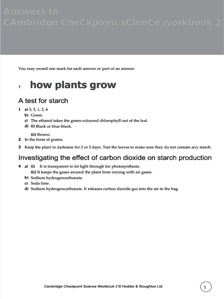 Cambridge Checkpoint Science Workbook 2 Answers | PDF