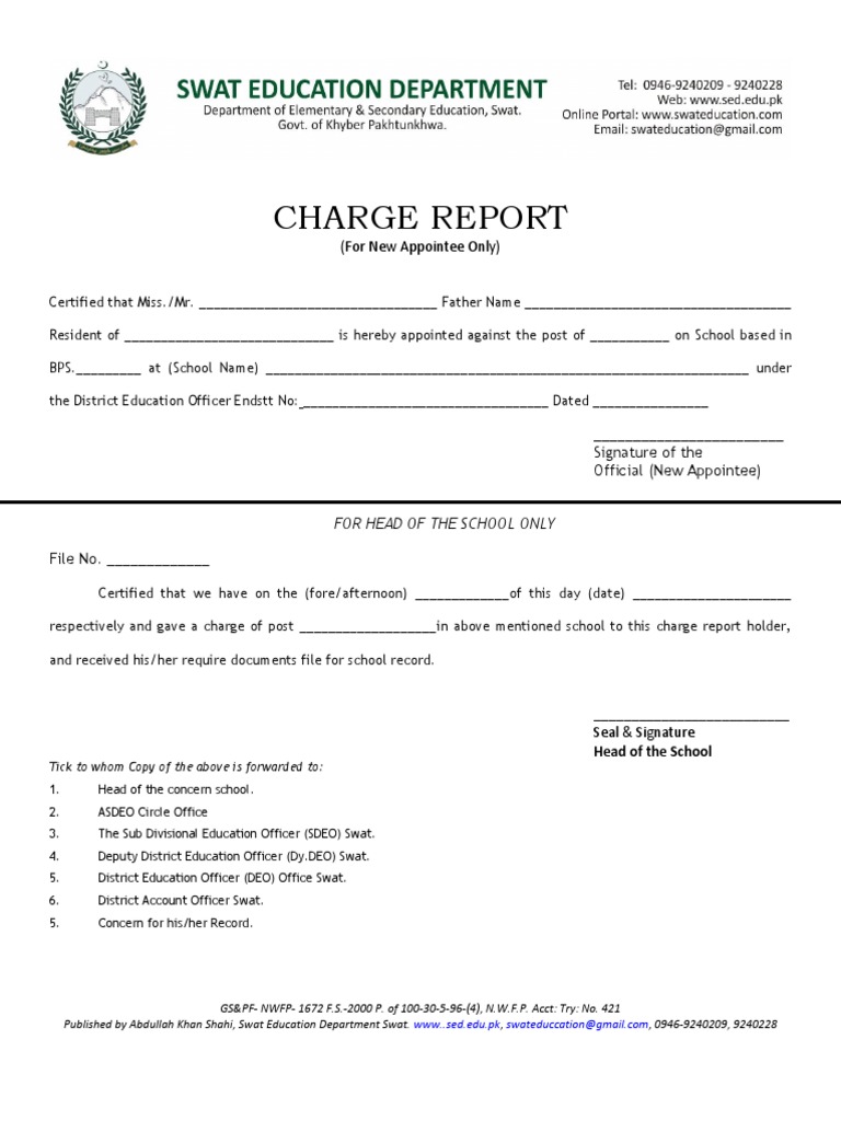 Charge Report For New Appointee Only Male1 | PDF