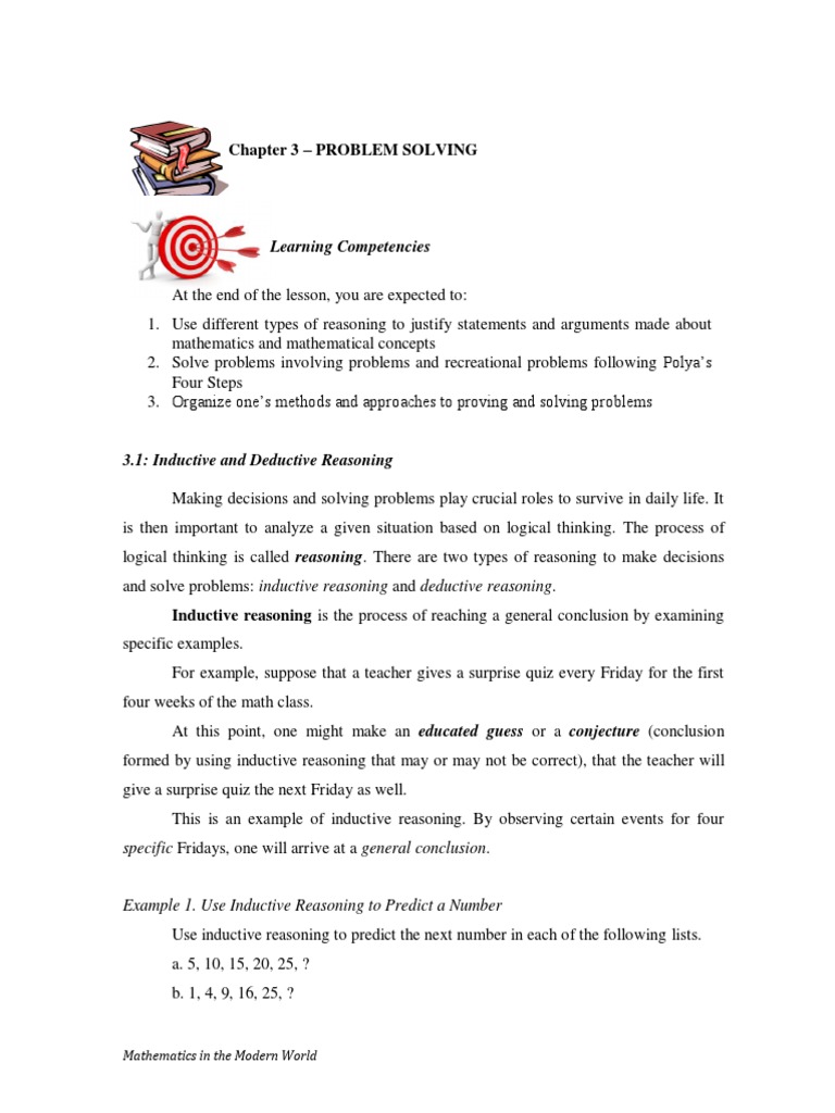 Chapter 3 - Problem Solving: Learning Competencies | PDF | Inductive Reasoning | Deductive Reasoning