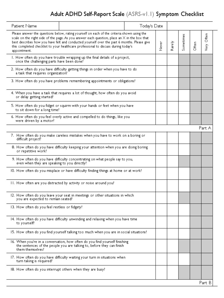 Adult ADHD Self-Report Scale Questions Only | PDF
