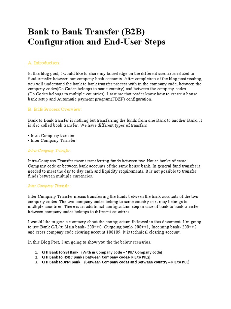 Bank To Bank Transfer (B2B) Configuration and End-User Steps | PDF ...
