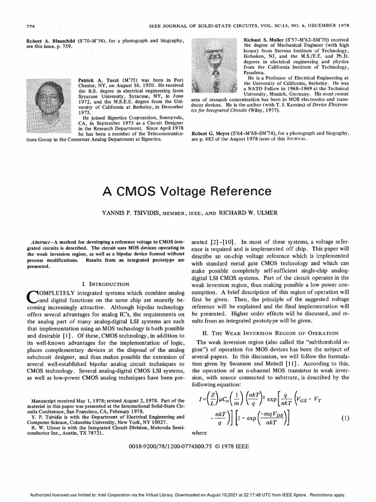 A CMOS Voltage Reference | PDF | Field Effect Transistor | Mosfet