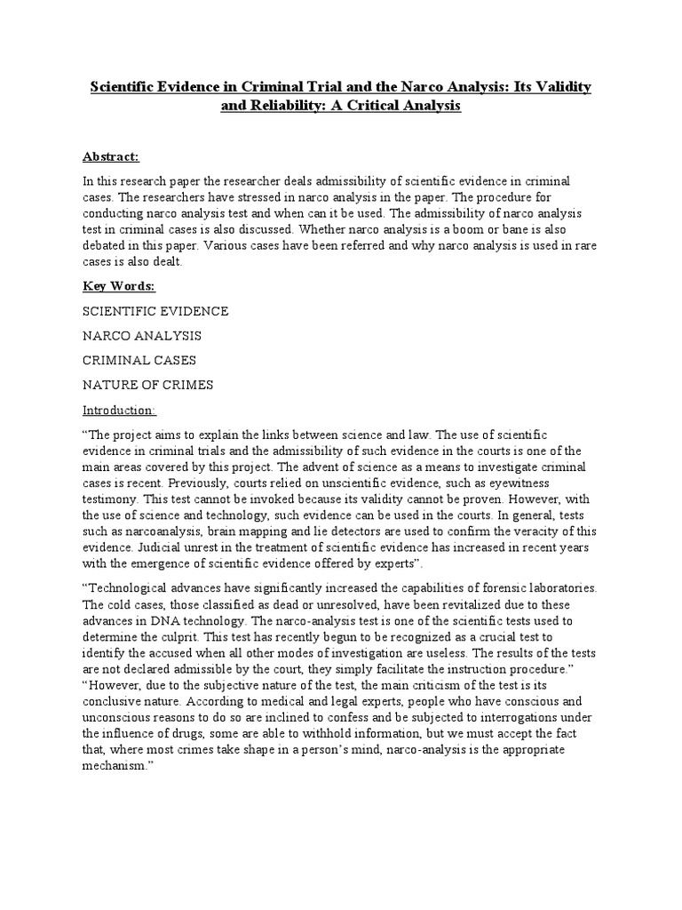 Scientific Evidence in Criminal Trial and The Narco Analysis | PDF ...