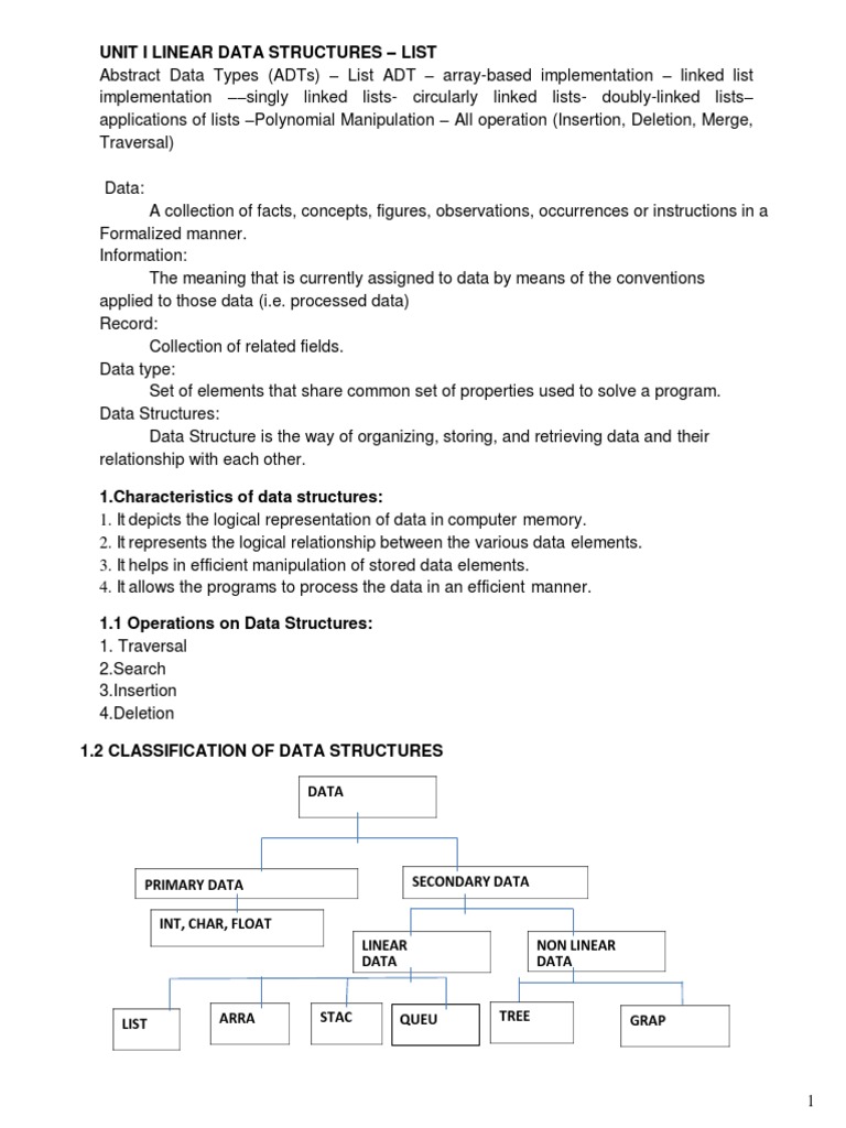 Unit I Linear Data Structures List Pdf Pointer Computer Programming Array Data Structure