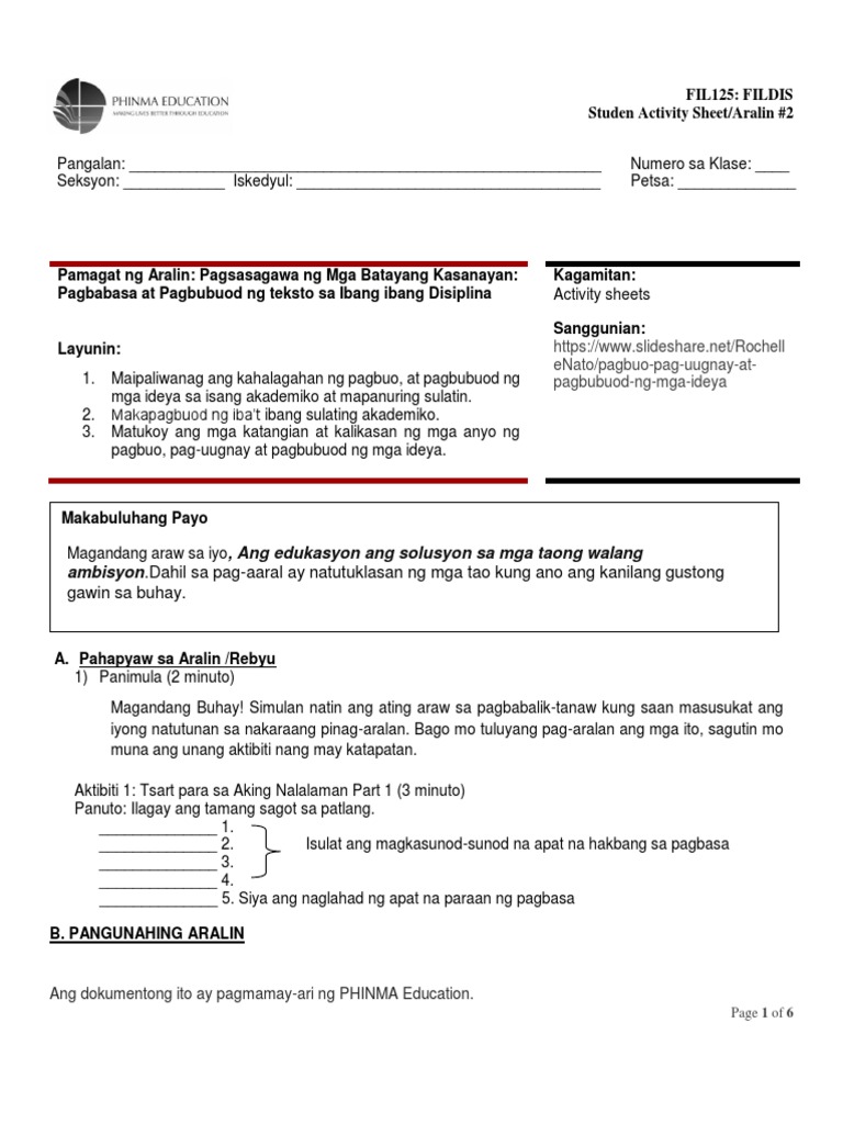 Sas4 Fil125 Aralin 2 | PDF