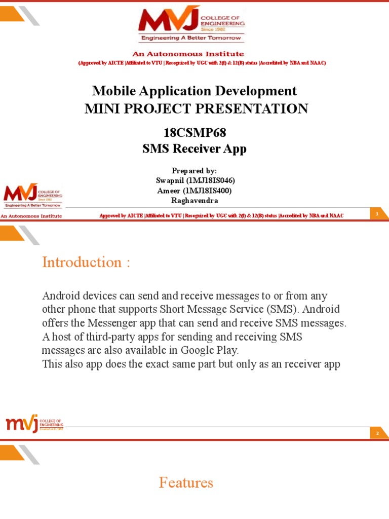 Mobile Application Development Mini Project Presentation: 18CSMP68 SMS ...