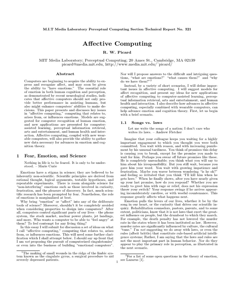 Affective Computing | PDF | Emotions | Perception