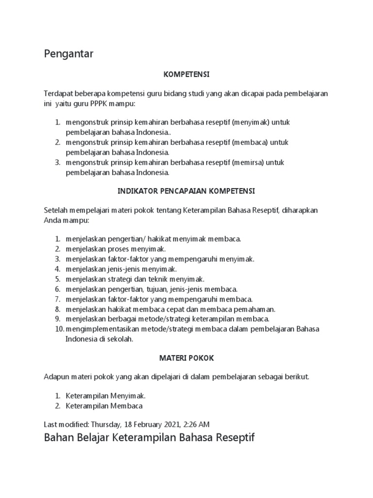 Keterampilan Bahasa Reseptif | PDF