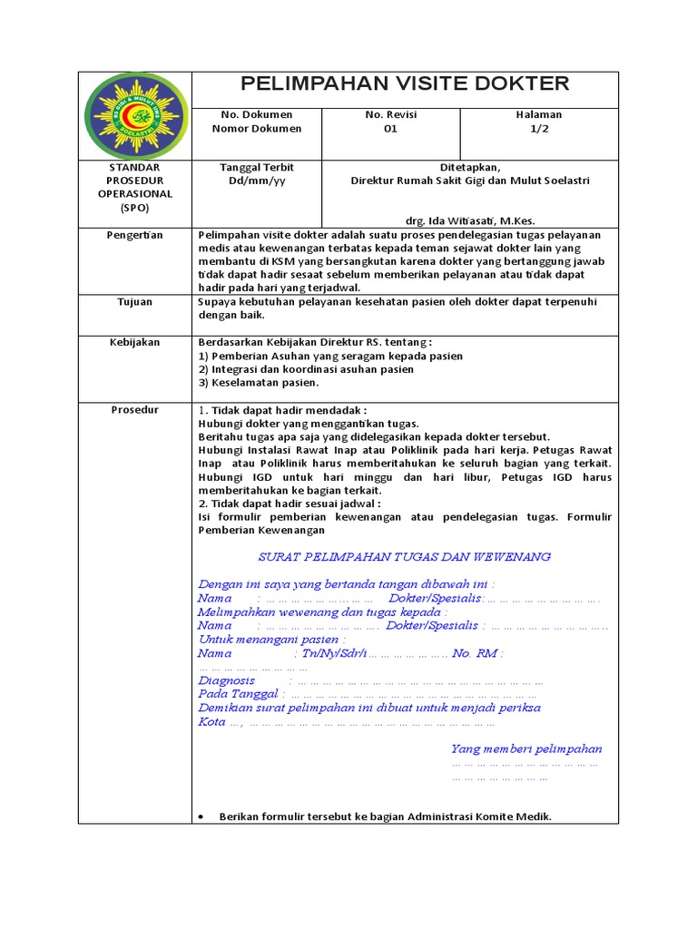 Spo Pelimpahan Visite Dokter | PDF