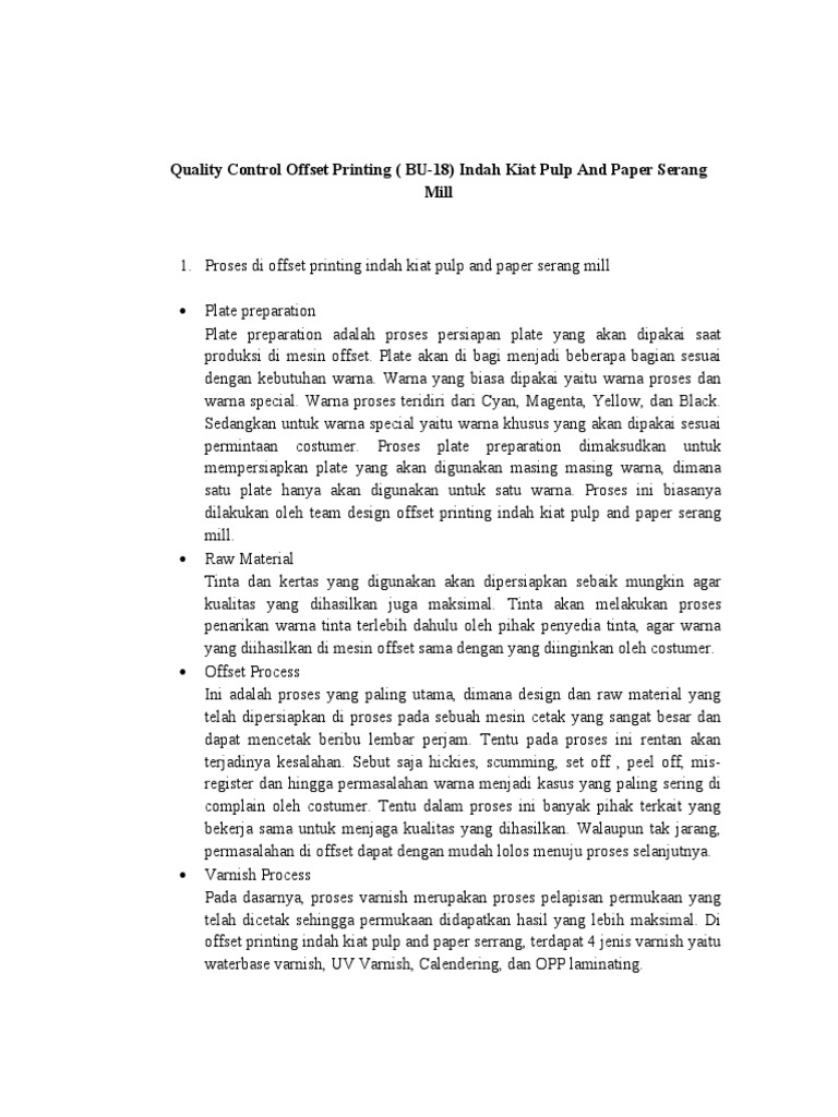 Quality Control Offset Printing | PDF