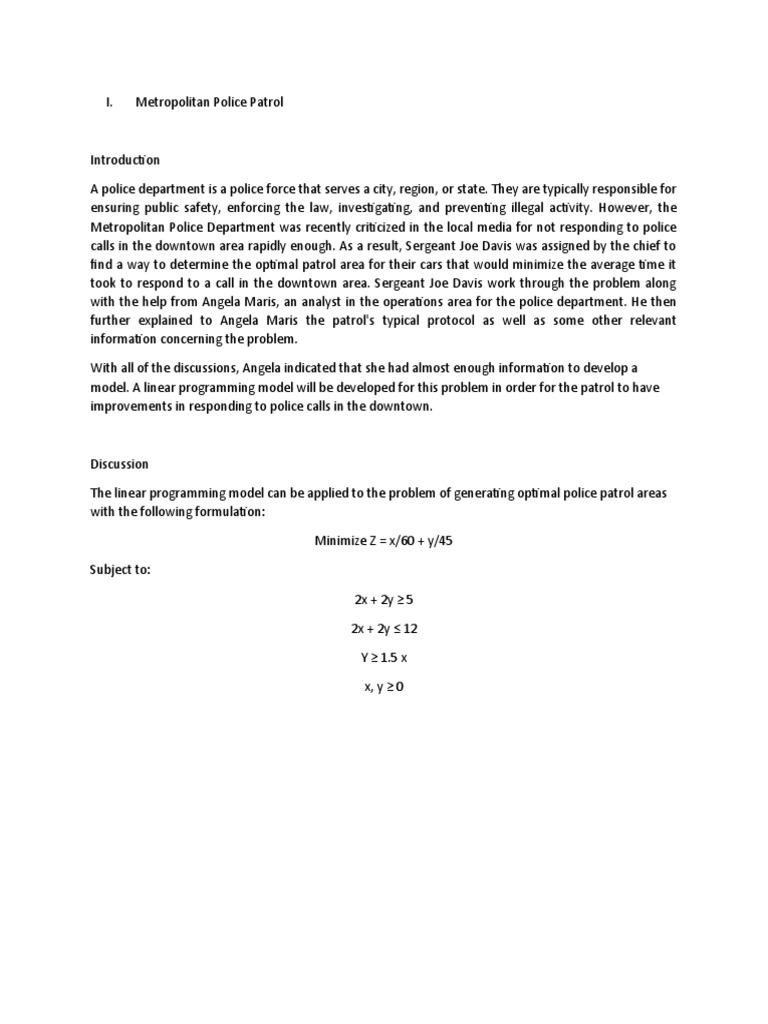 Optimizing Police Patrol Areas with LP | PDF