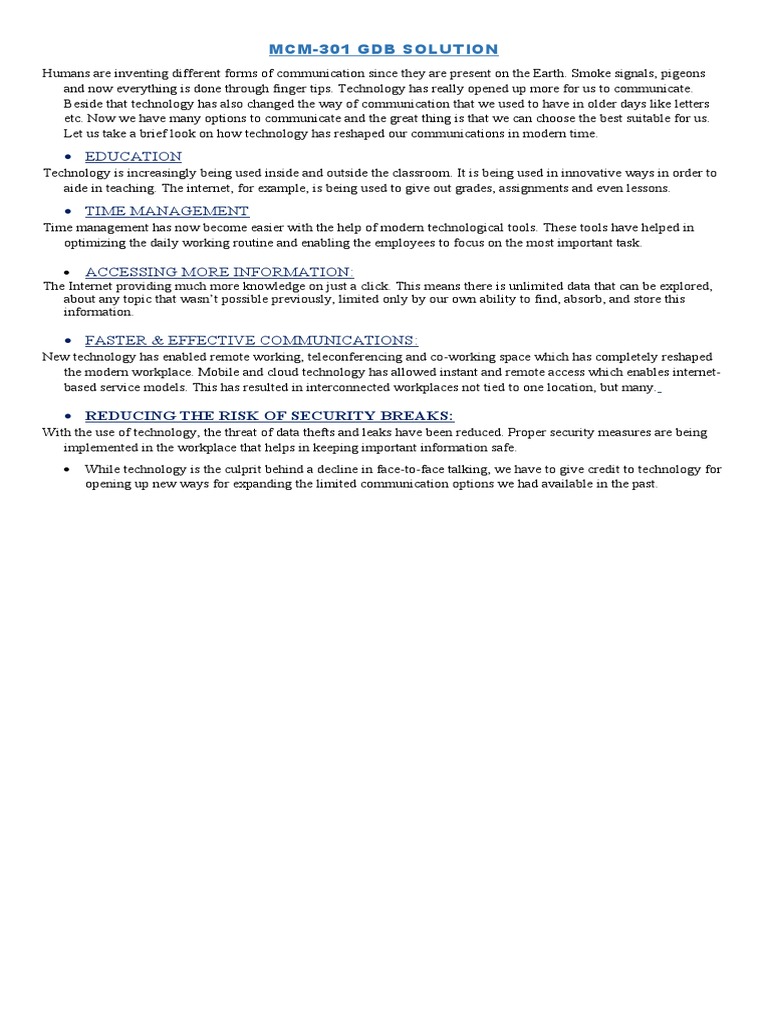 Education: Mcm-301 GDB Solution | PDF