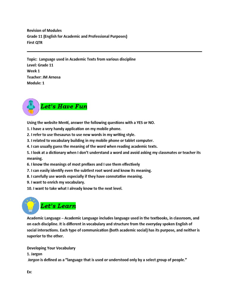 Module Revision: Academic Language Skills | PDF | Traffic Collision ...