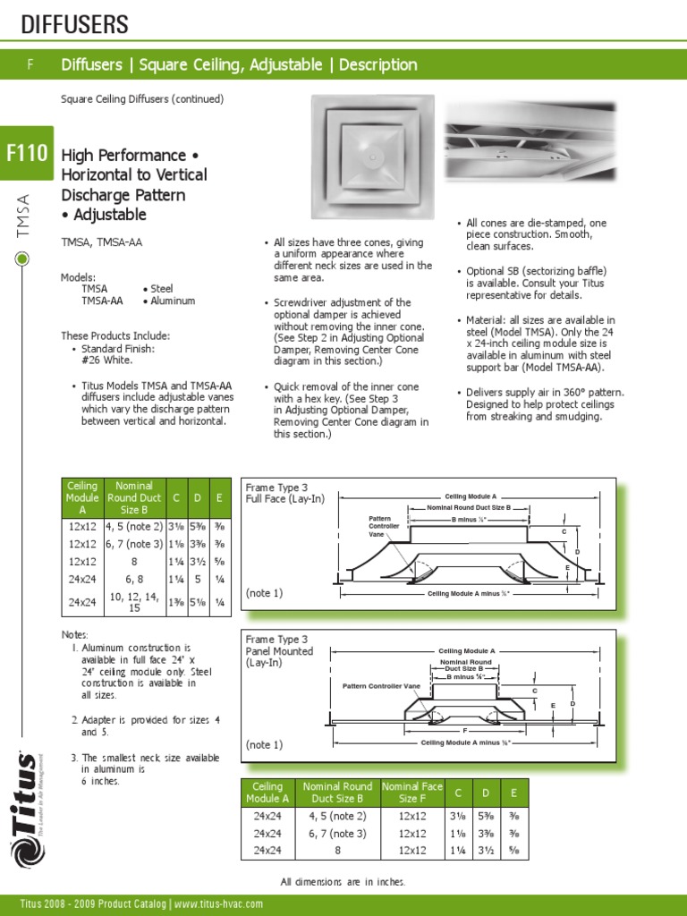 Tmsa - Description Square Ceiling Diffusers (Continued) | PDF | Duct (Flow) | Ceiling