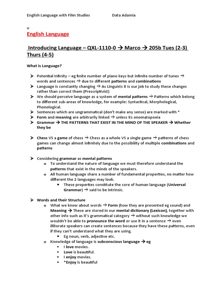 English Language Notes From First Semester at Bangor University | PDF ...