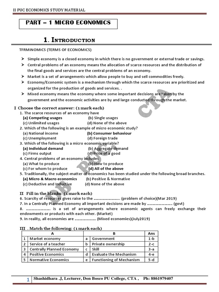 II PUC Microeconomics Study Guide | PDF | Economics | Microeconomics