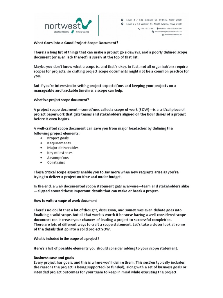 Project Scope Document Example | PDF | Project Management | Business