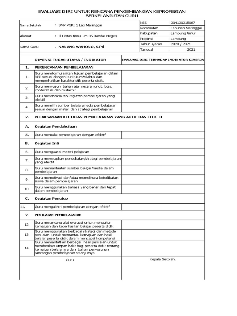 Evaluasi Diri, Dan Tindak Lanjut | PDF