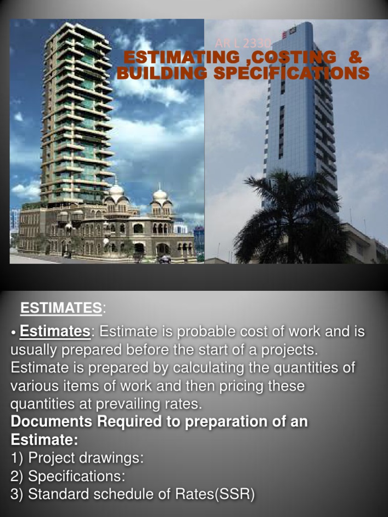 Estimating, Costing & Building Specifications | PDF | Length
