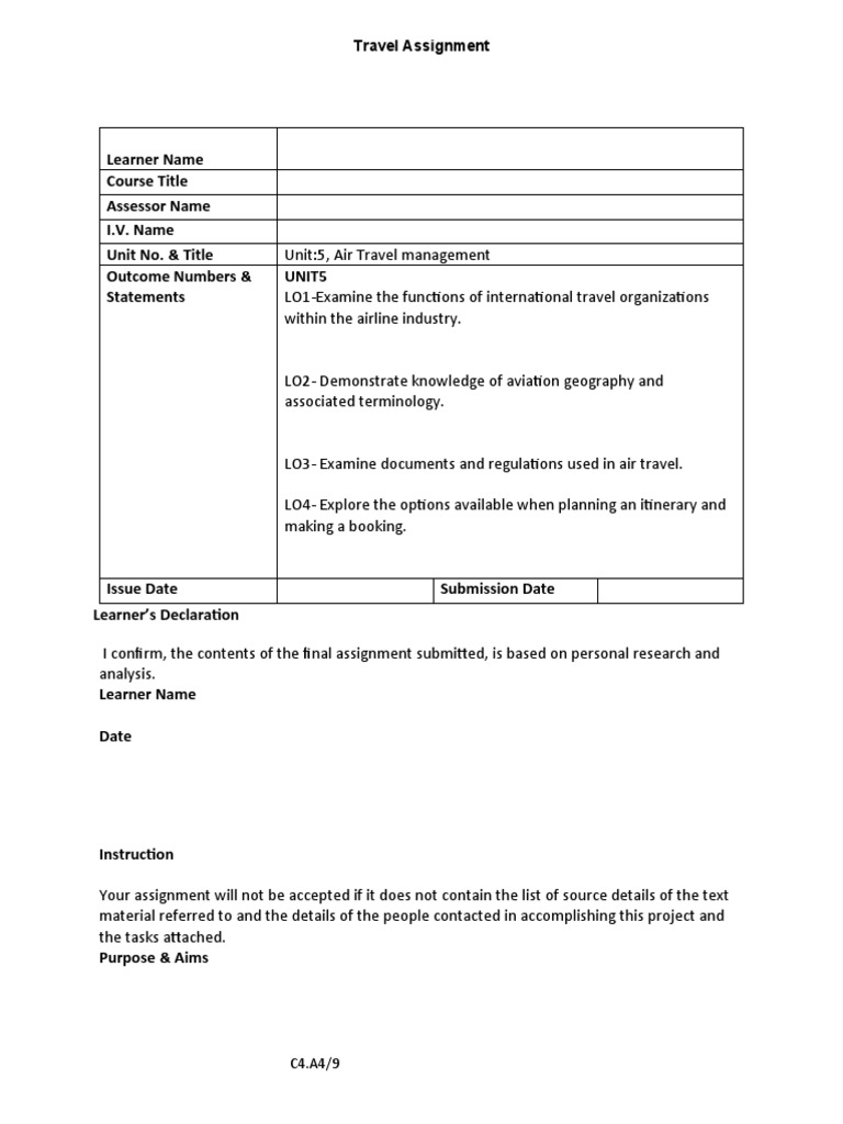 Travel Written Assessment | PDF