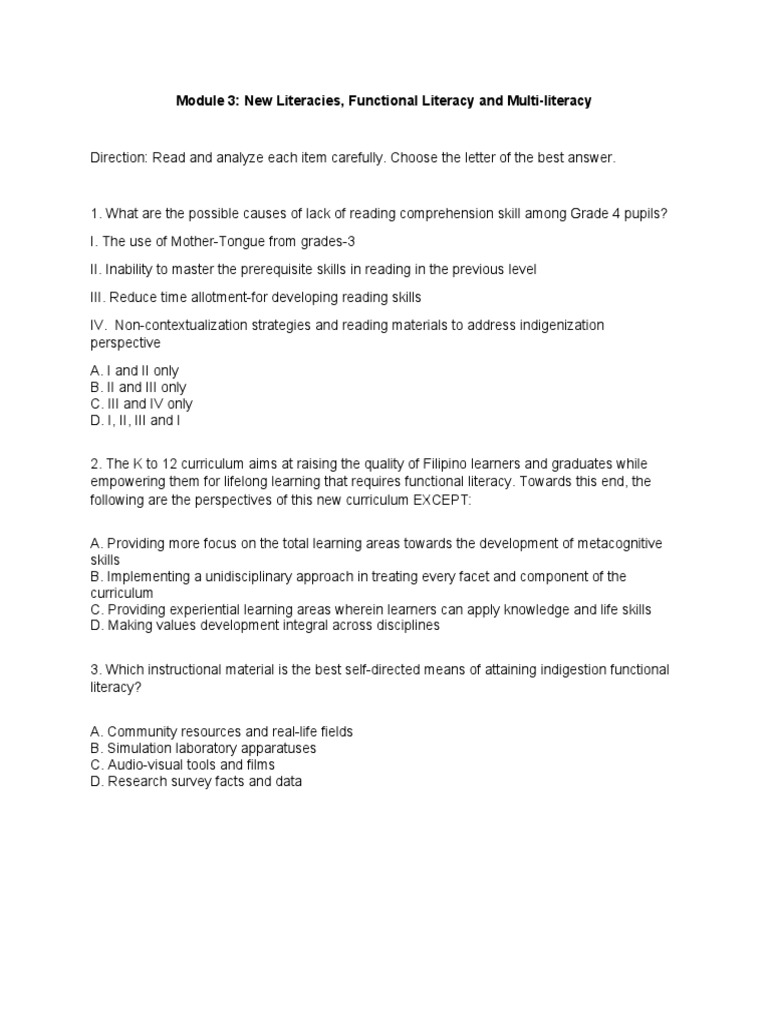 Module 3 Quiz | PDF | Literacy | Curriculum
