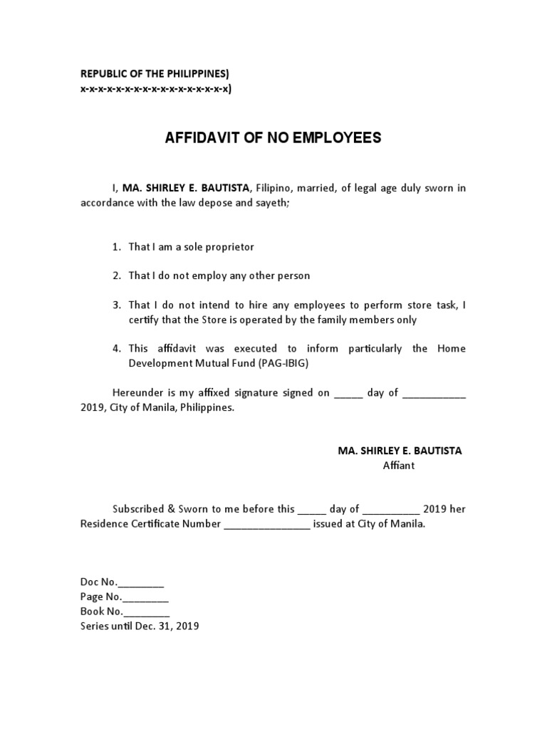 Affidavit of No Employee | PDF