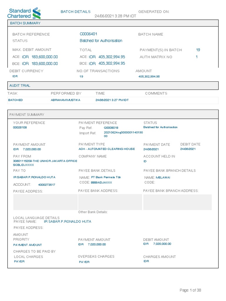 Straight2Bank Payment Batch Summary | PDF | Payments | Cheque