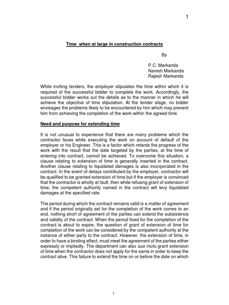 Time at Large in Construction Contracts | PDF | Liquidated Damages ...