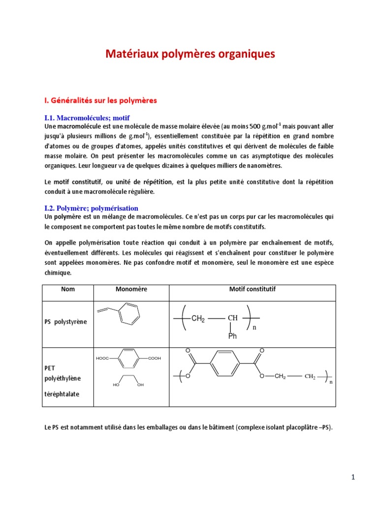 Cours - Polymeres - CH4 - 2019-20120 | PDF | Polymère | Thermoplastique