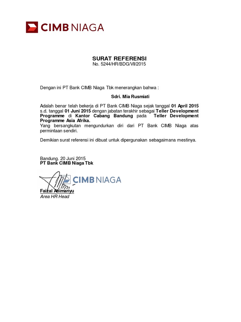 Surat Referensi: Sdri. Mia Rusmiati | PDF