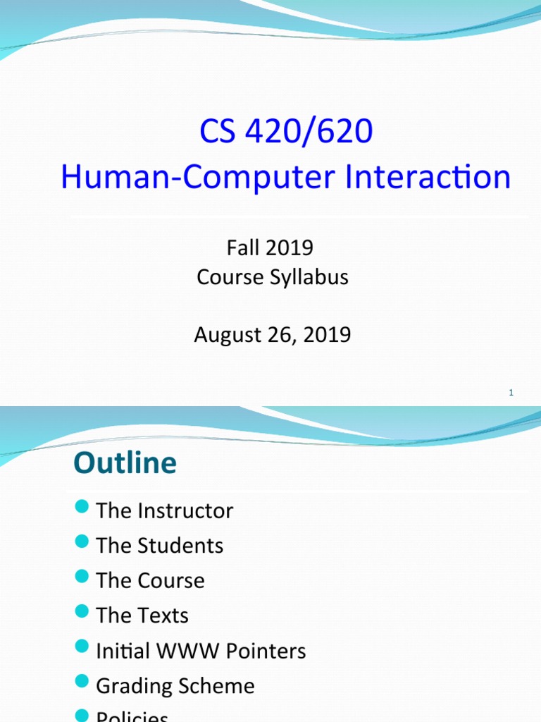 HCI Course Syllabus Fall 2019 | PDF | Usability | Human–Computer Interaction