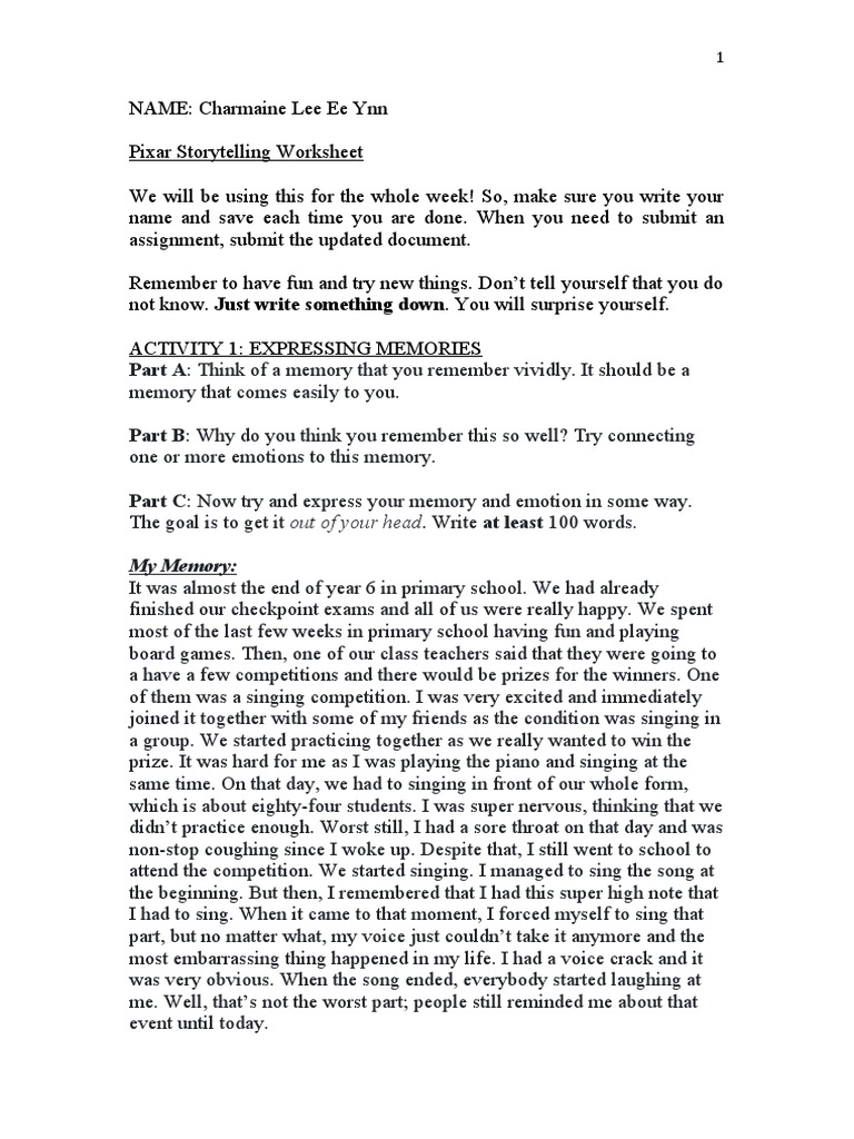 Pixar Storytelling Worksheet Activities | PDF