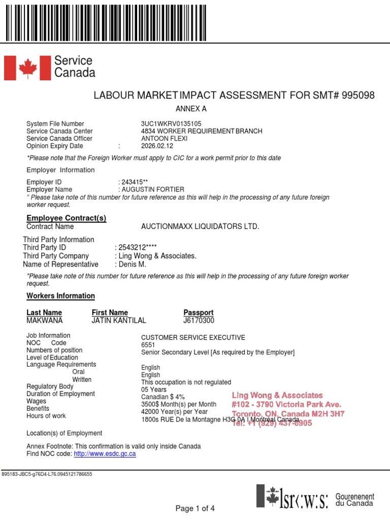 Lmia SMT#995098 | PDF | Employment | Labour Law