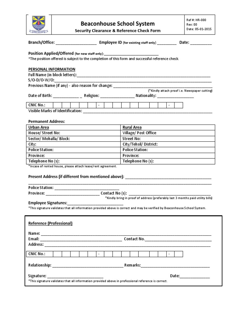 Security Clearance & Reference Check Form | PDF | Identity Document ...