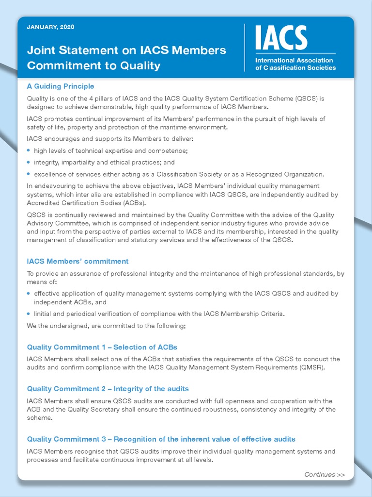 Iacs Quality Commitment Statement | PDF | Business