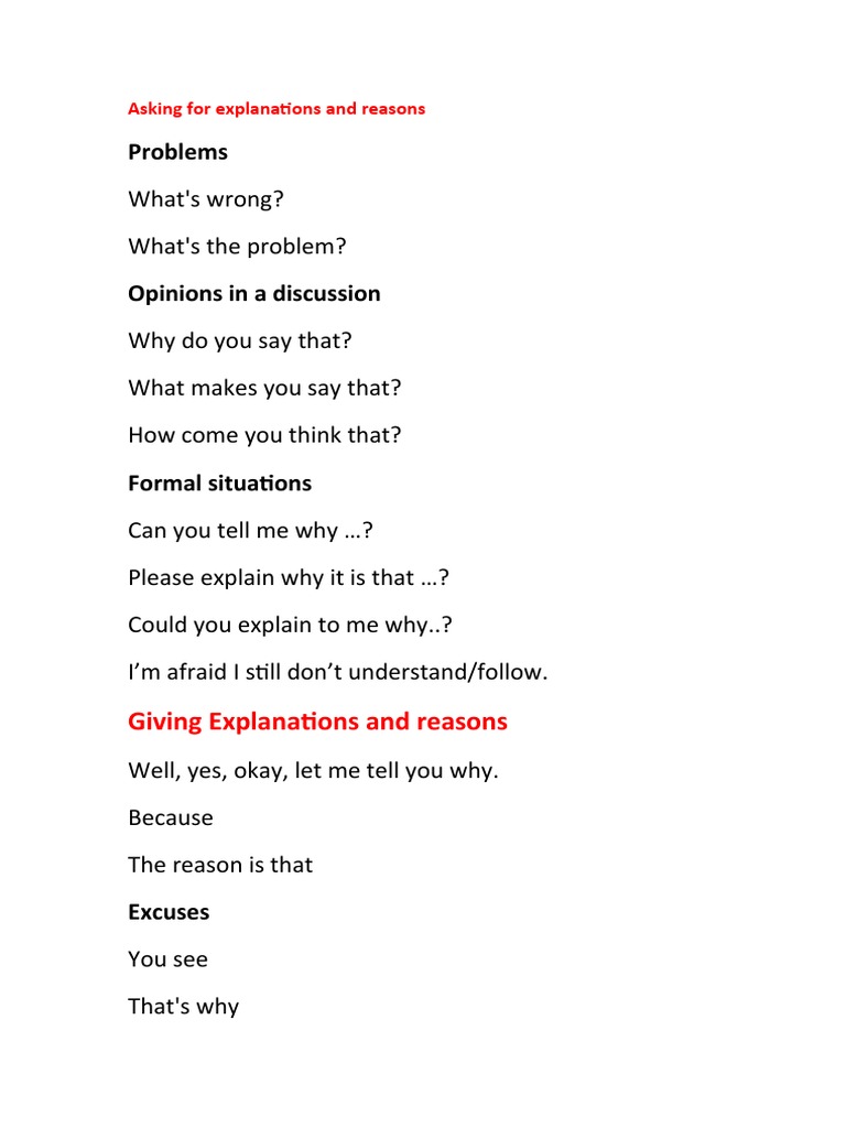 Asking for and Giving Explanations | PDF | Career & Growth | Language ...