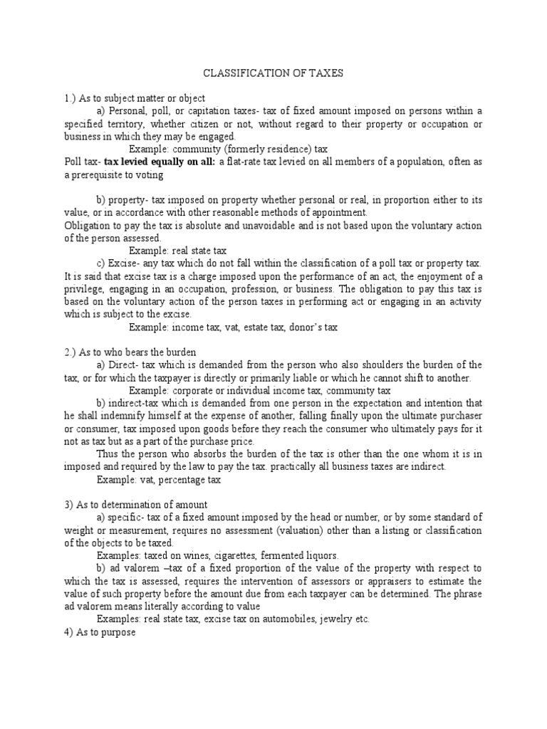 Classification of Taxes | PDF | Taxes | Ad Valorem Tax