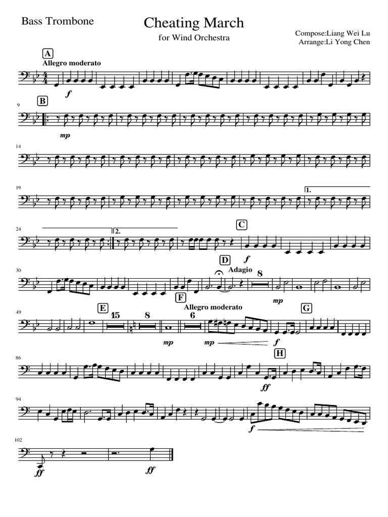 Cheating March-Trombone 3 & Bass Trombone | PDF | Classical Music