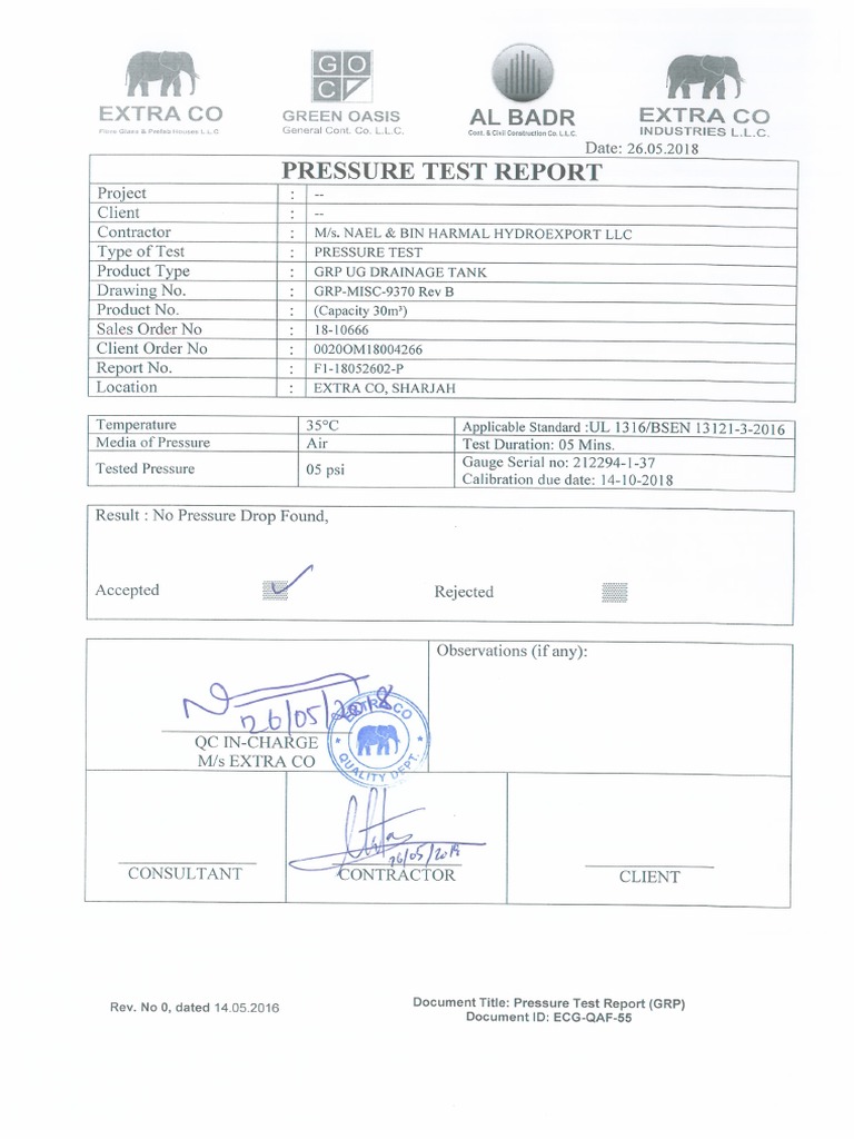 Pressure Test Report | PDF