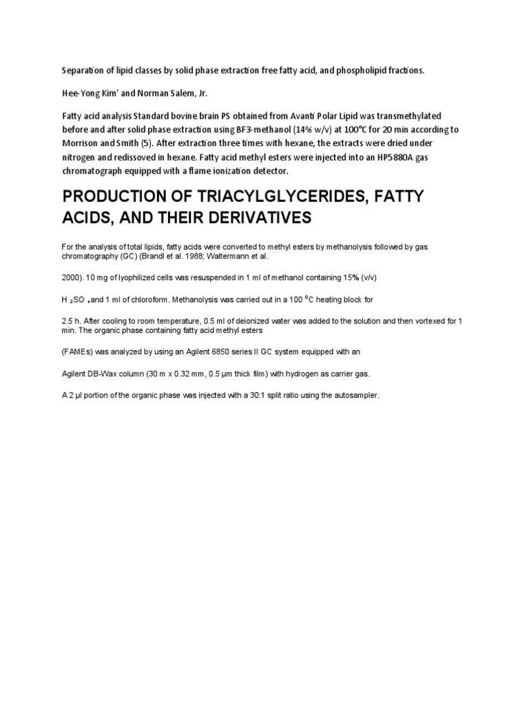 New Protocols For Fatty Acid Extraction | PDF