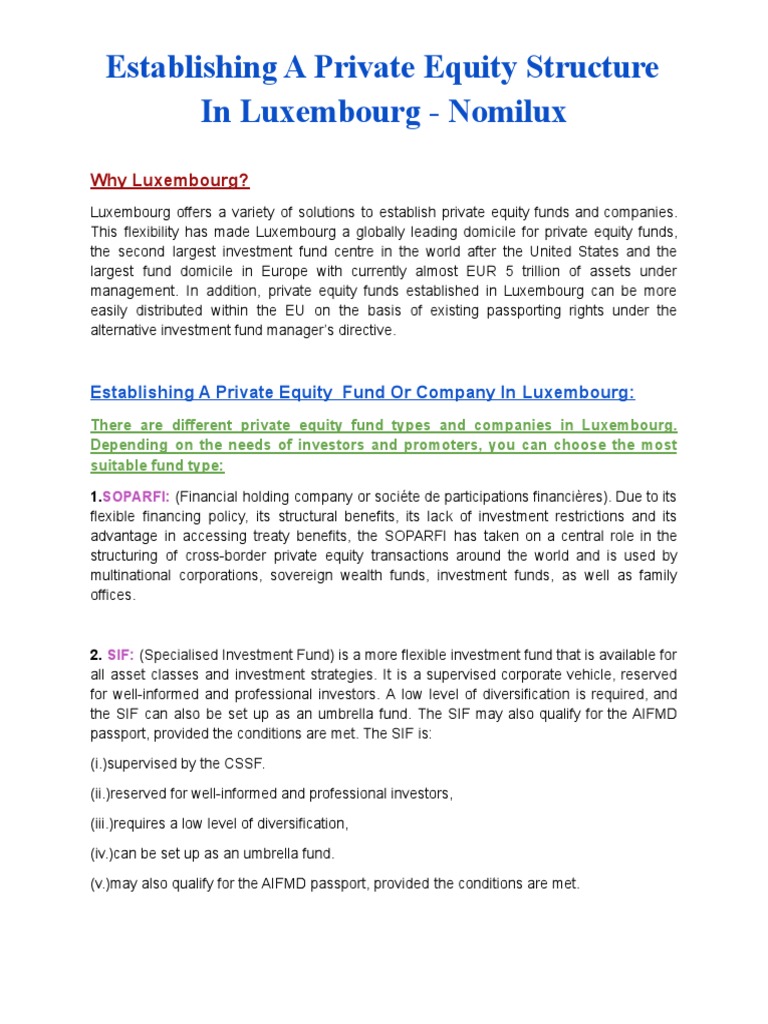 Establishing A Private Equity Structure in Luxembourg - Nomilux | PDF ...