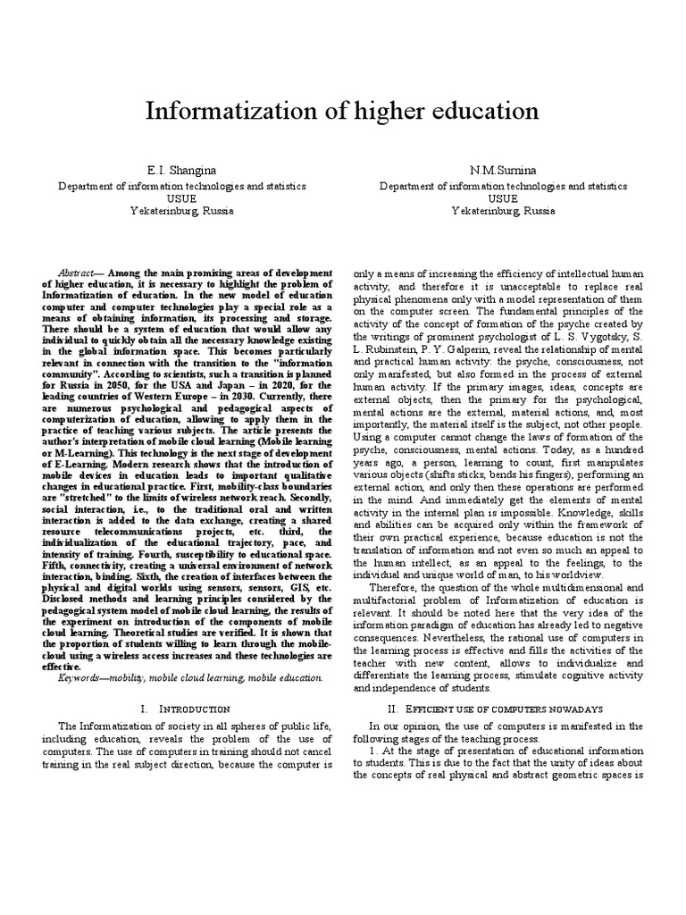 Informatization of Higher Education | PDF | Educational Technology ...