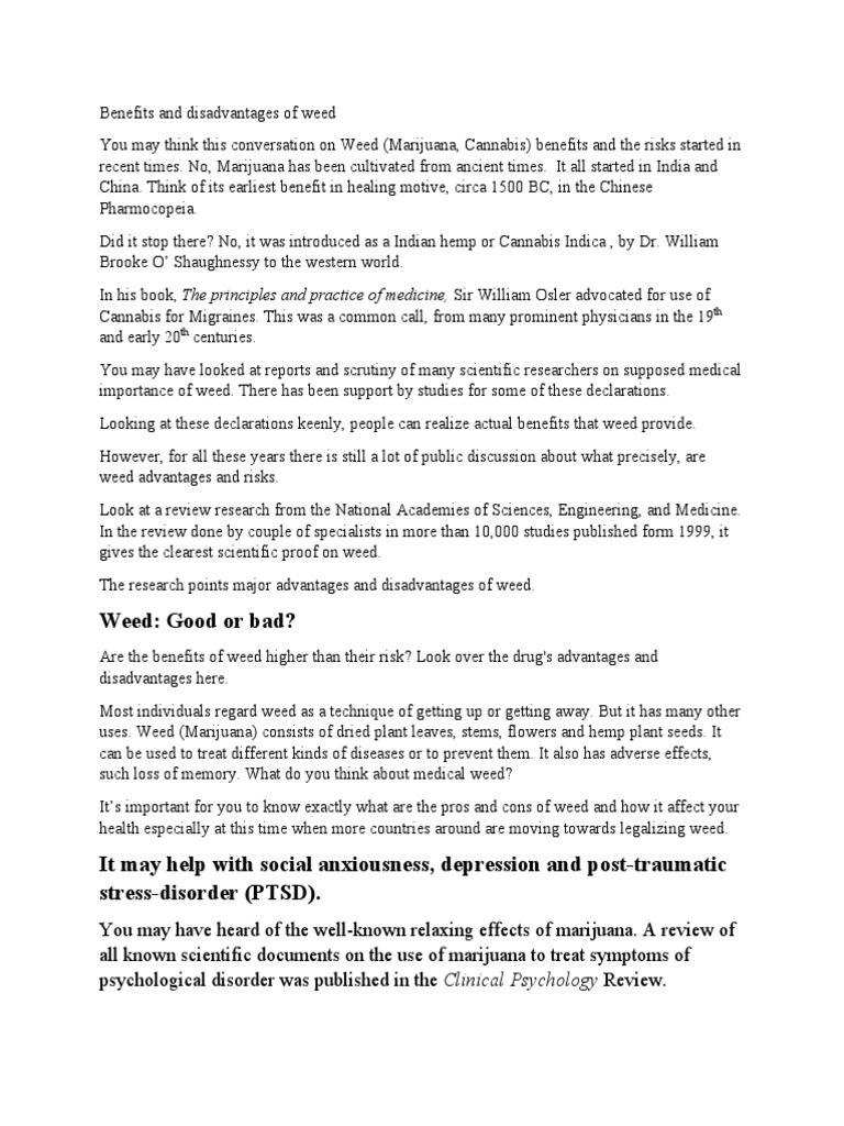 Weed: Pros, Cons, and Health Effects | PDF | Cannabis | Cannabis (Drug)