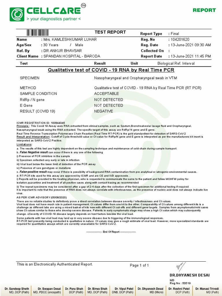 Qualitative Test of COVID - 19 RNA by Real Time PCR | PDF | Reverse ...