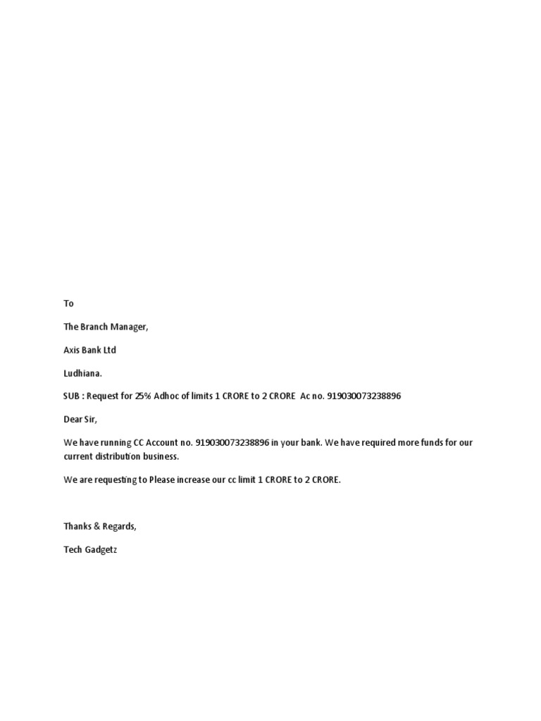 Bank Limit Increase Letter | PDF