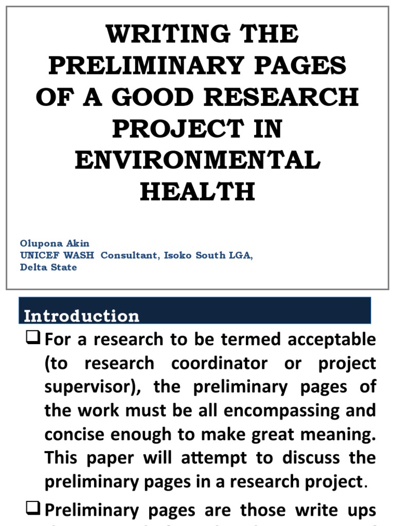 Writing The Preliminary Pages of A Good Research Project in ...