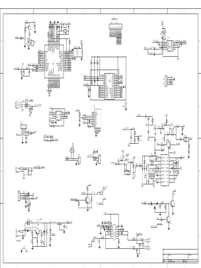 Circuit diagram showing power supply connections and LED display ...