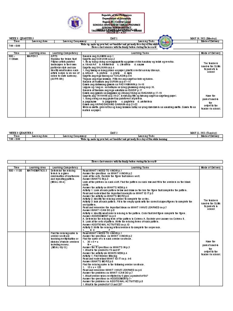 WHLP Week 8 Gr3 Q3 | PDF | Linguistics | Communication
